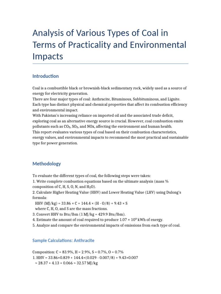 Coal Analysis CEP Report | PDF | Coal | Bituminous Coal