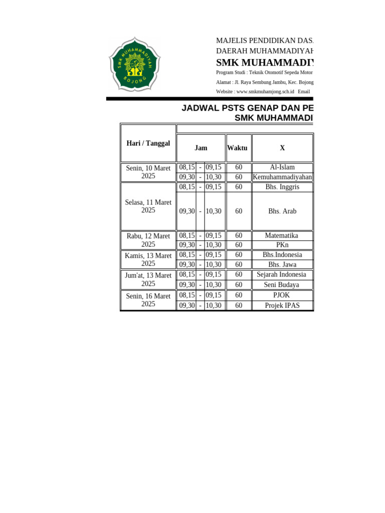 Jadwal PSTS Dan PSAJ 2025 | PDF