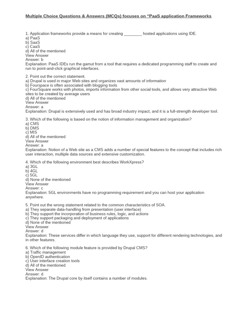 Multiple Choice Questions On Paas Application | PDF | Drupal | Platform ...