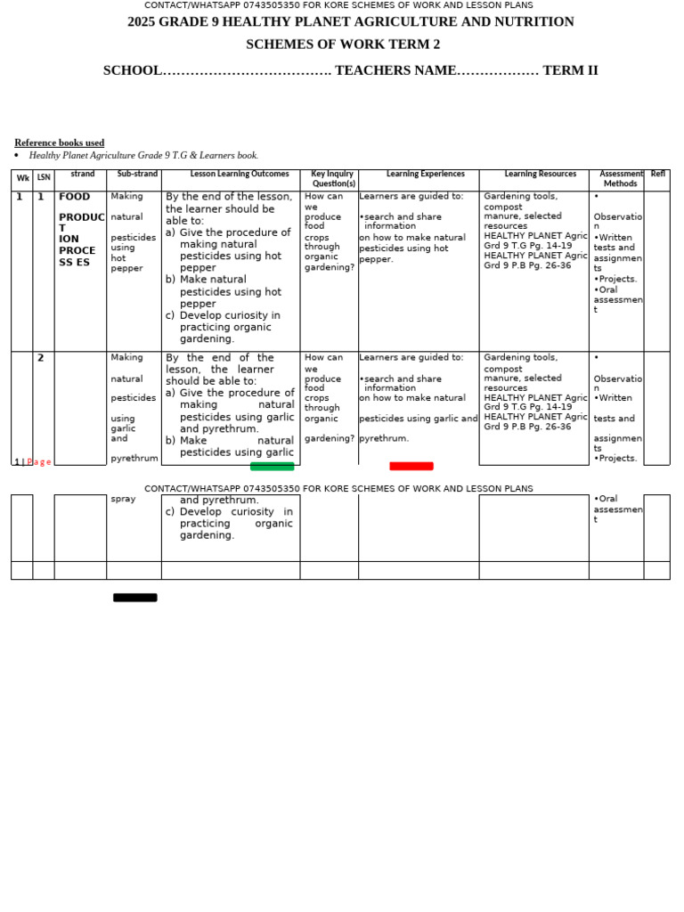 Grade 9 Agriculture Lesson Plans | PDF | Educational Assessment ...