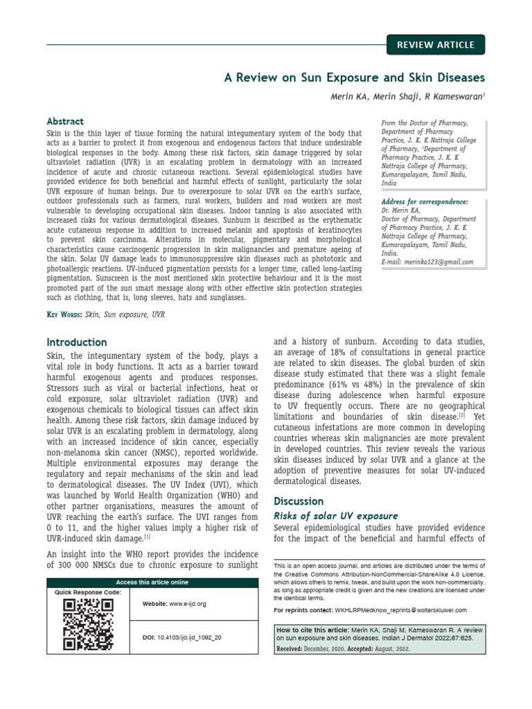 A Review On Sun Exposure and Skin Diseases.43 | PDF | Ultraviolet ...