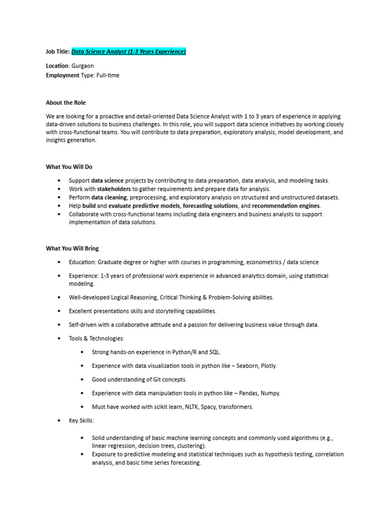 JD - Data Science Analyst 2025 | PDF | Data Science | Data Analysis