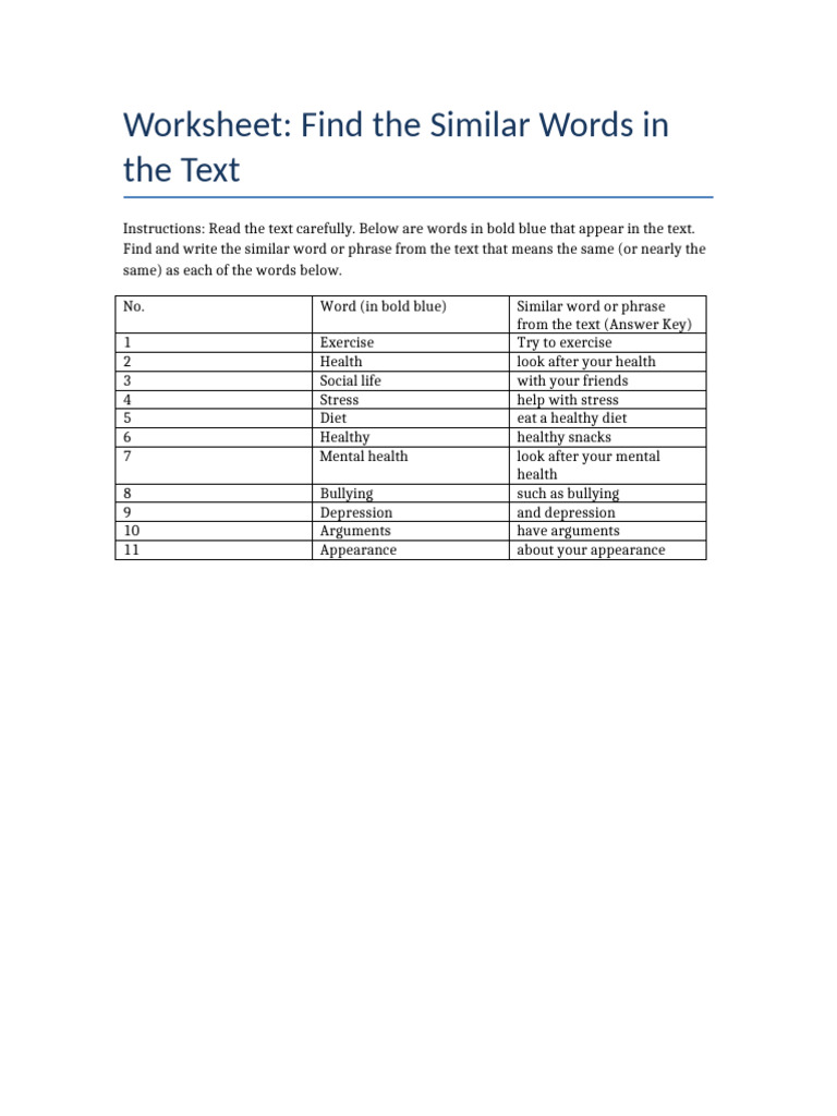 Similar Words Worksheet for Vocabulary | PDF