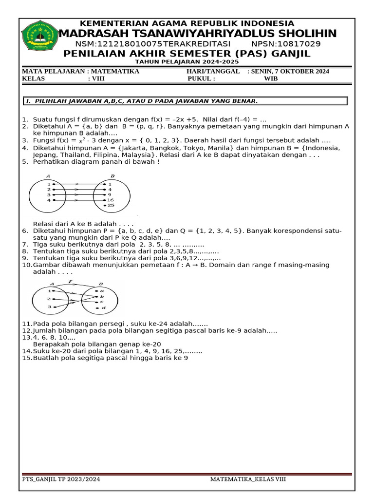 PTS MTK 8.1 Ganjil 2024 2025 | PDF