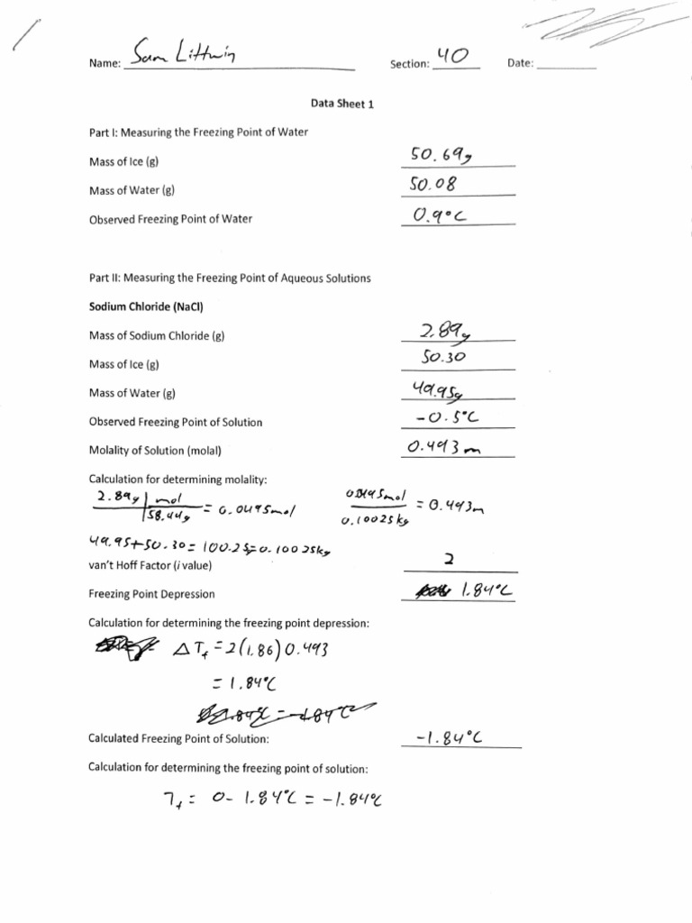 Freezing Point Depression Lab | PDF