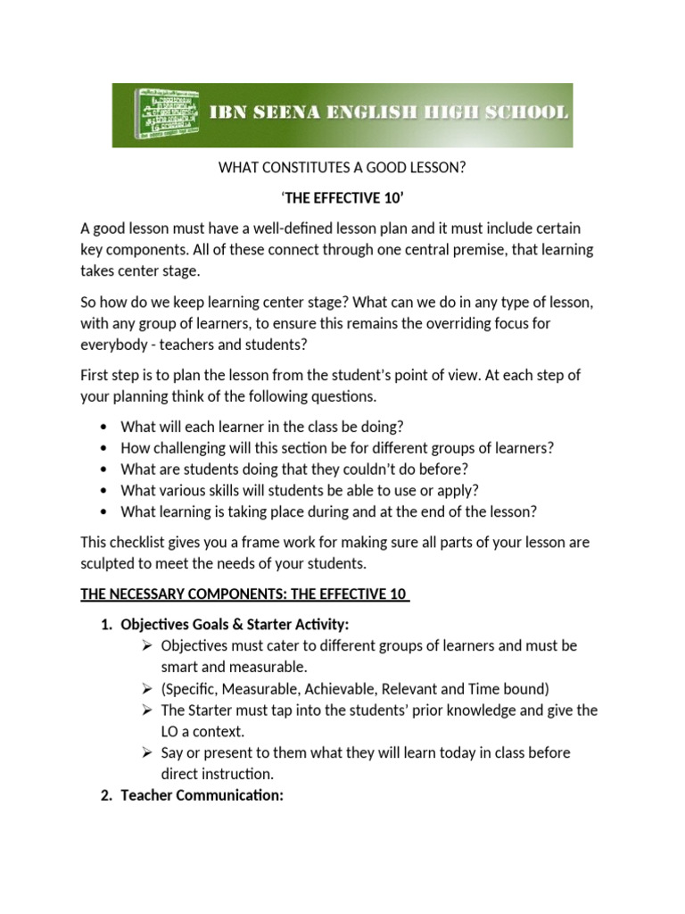 Key Components of Effective Lessons | PDF | Learning | Cognition