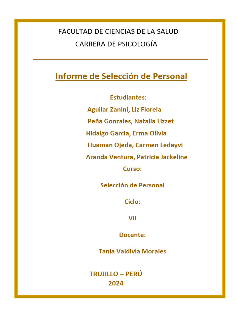 P Aranda Informe de Selecccion de Personal | PDF | Autoestima | Business