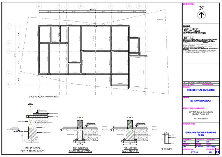 ST010 - GROUND FLOOR FRAMING PLAN | PDF | Materials | Architectural Elements