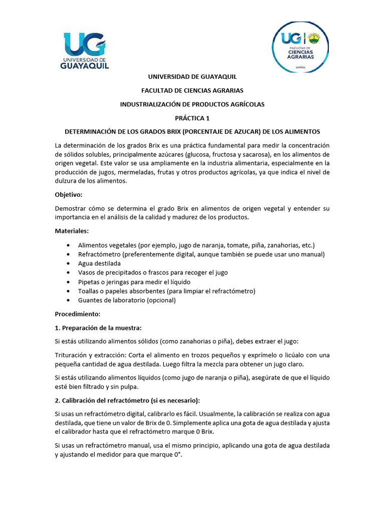 Determinación de Grados Brix en Alimentos | PDF | Alimentos | Fruta