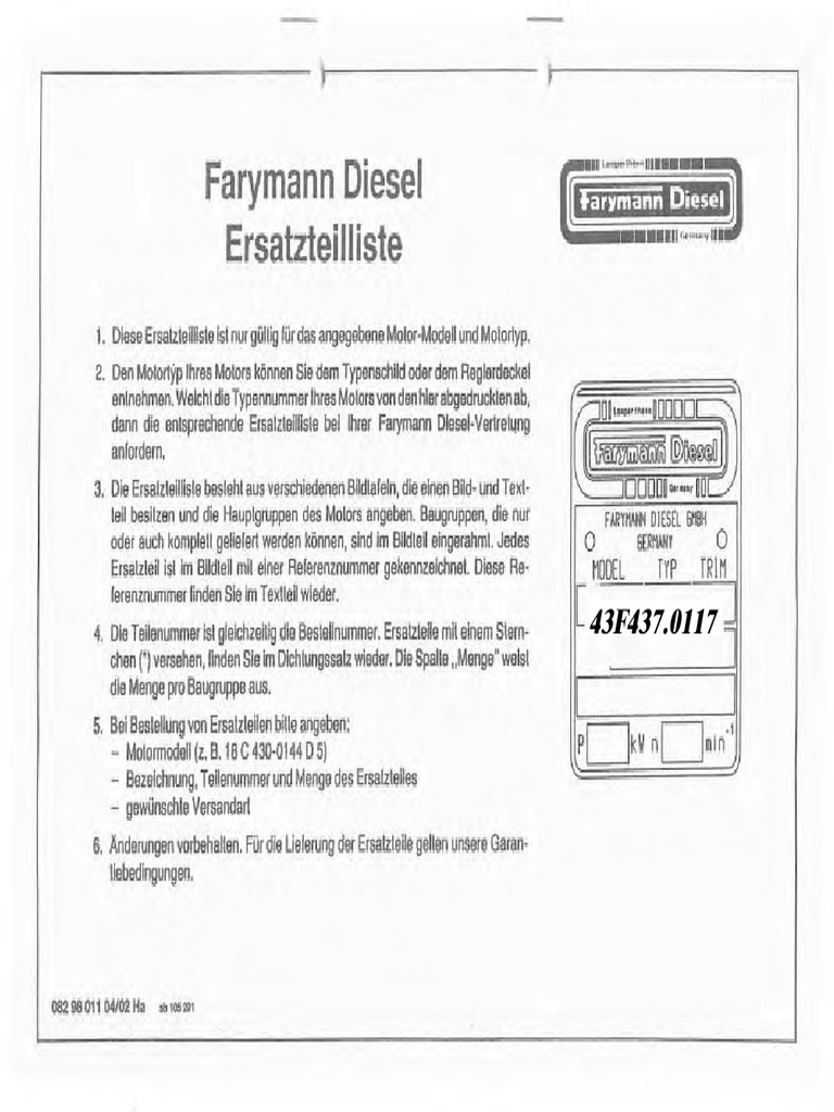Farymann 43F437.0117 D5 (AVH 100-20) | PDF