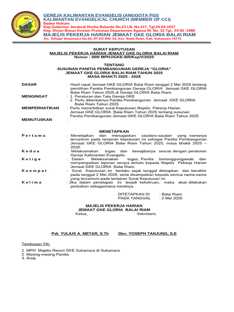 SK Panitia Pembangunan Tahun 2025 - 2028 | PDF