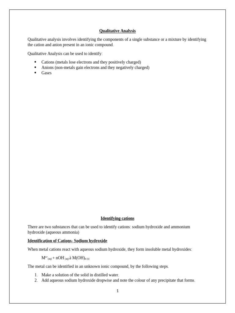 Qualitative Analysis Notes-2 | PDF | Hydroxide | Precipitation (Chemistry)