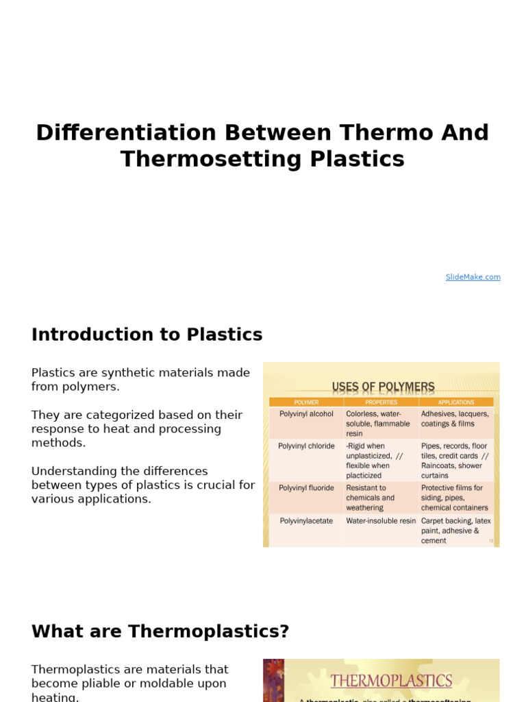 Differentiation Between Thermo and Thermosetting Plastics | PDF ...