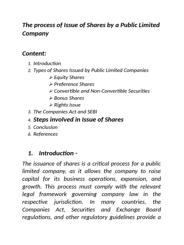 Process of Issue of Shares by A Public Limited Company | PDF | Stocks ...