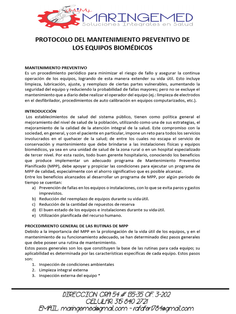 Protocolo de mantenimiento equipos medicos ULibertadores (1) | PDF | Conector eléctrico ...