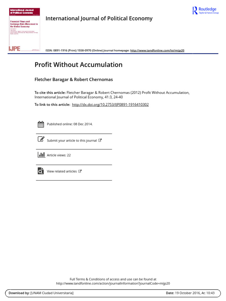 Baragar 2012 Profit Without Accumulation | PDF | Capitalism | Dividend