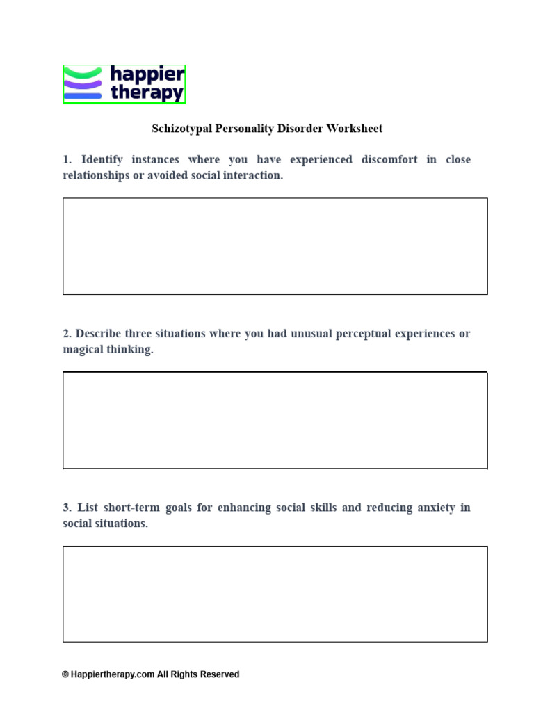 Schizotypal Personality Disorder Worksheet | PDF