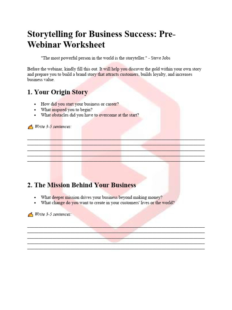 Business Storytelling Worksheet | PDF | Brand