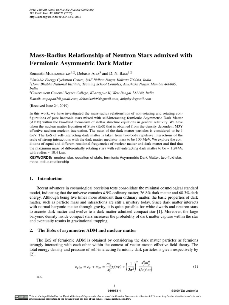 Mass-Radius Relationship of Neutron Stars Admixed | PDF | Matter ...