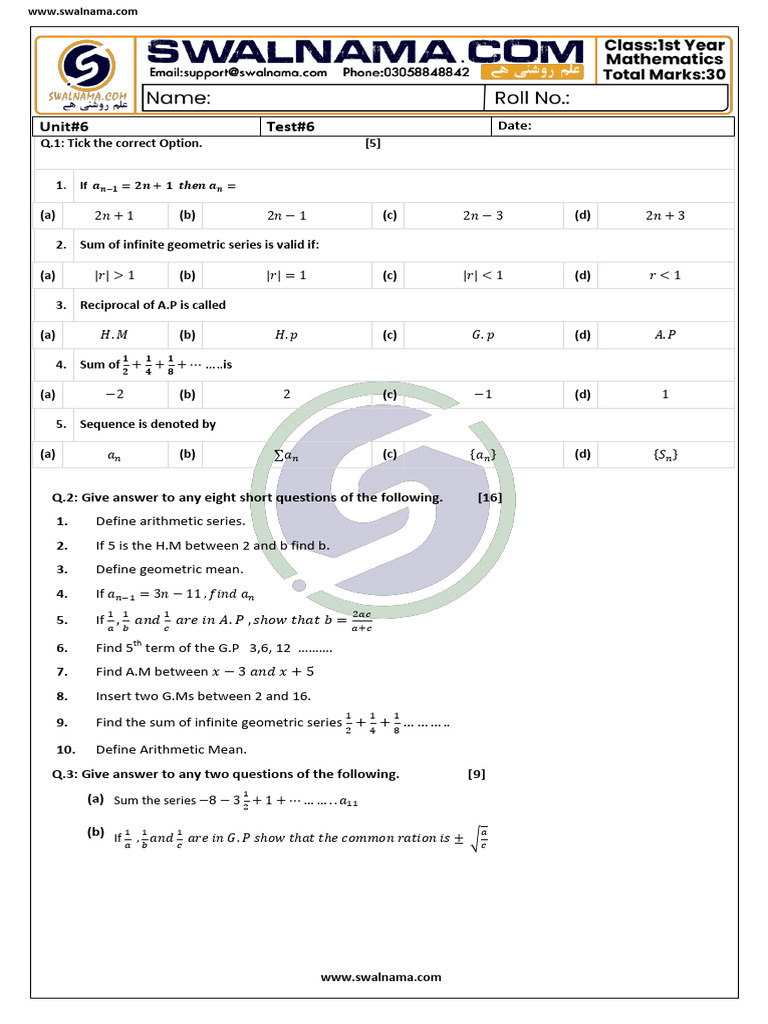 Chapter 6 Math Test Overview | PDF