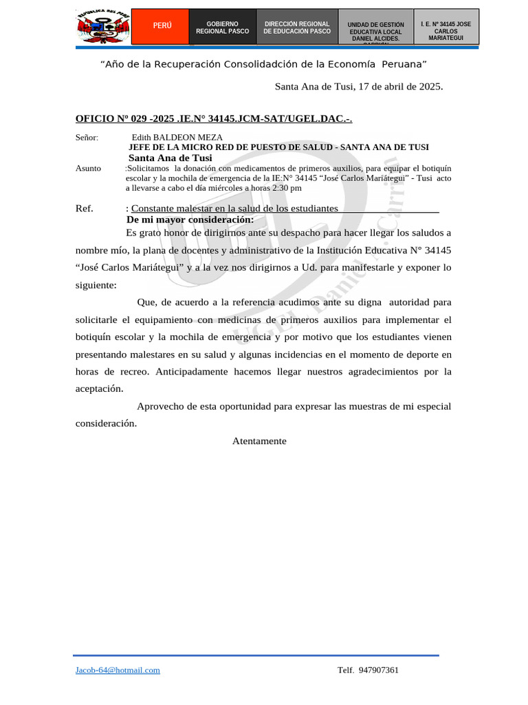 OFICIO N° 029-2025.P.SALUD BOT | PDF