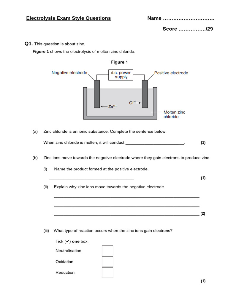 Electrolysis Exam Questions 4N1 | PDF | Iron | Redox