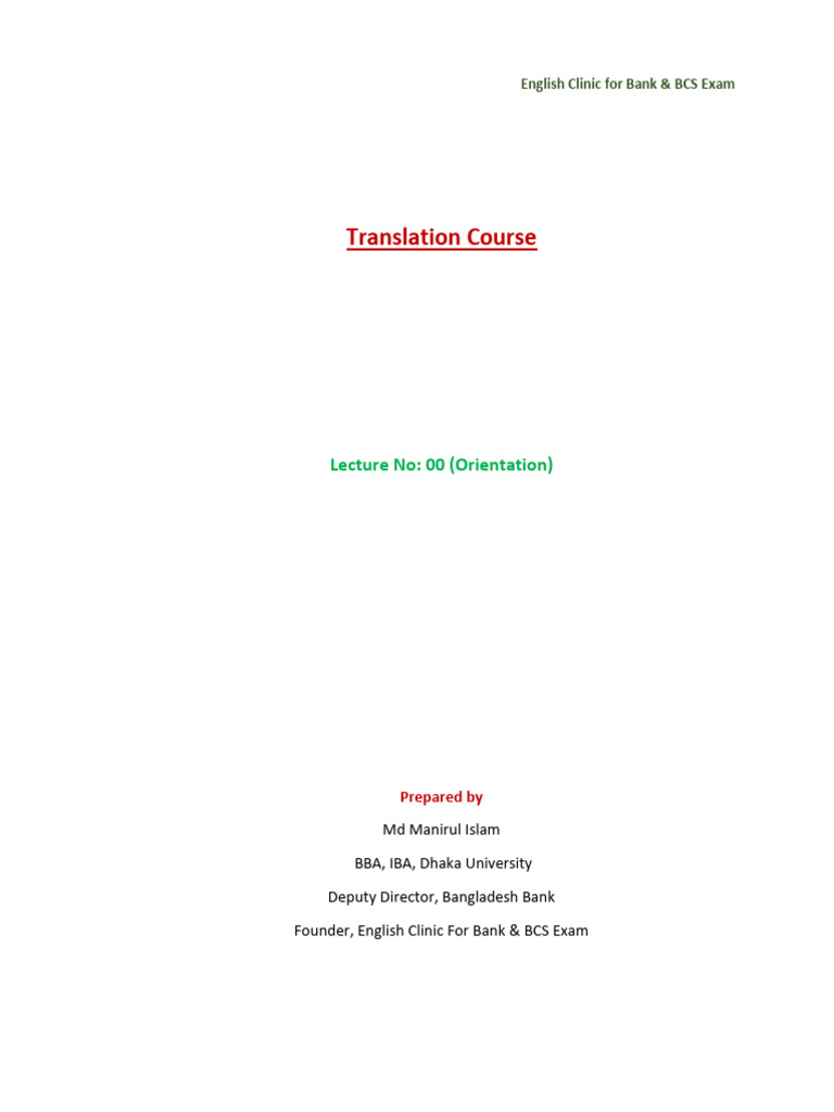 Translation Lecture No-00 (Orientation Class) | PDF | English Language | Sentence (Linguistics)