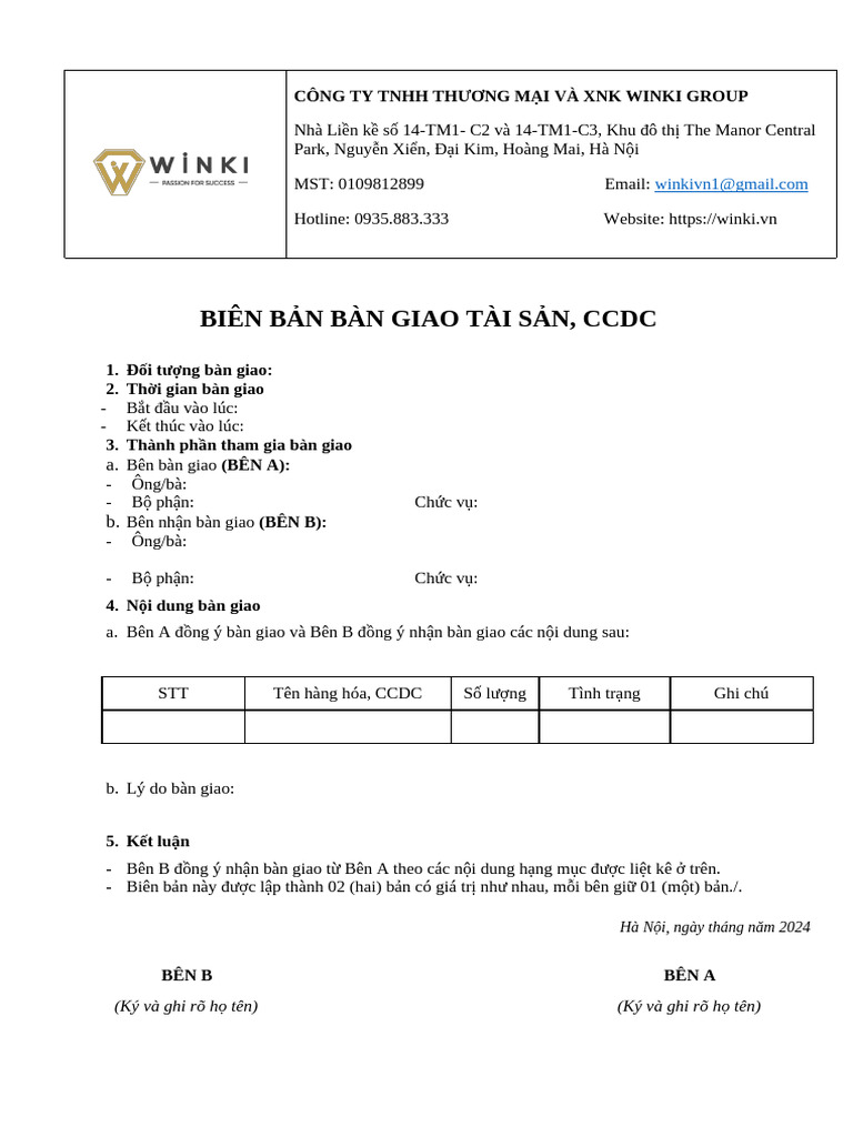 Bien Ban Ban Giao Tài S N, CCDC | PDF