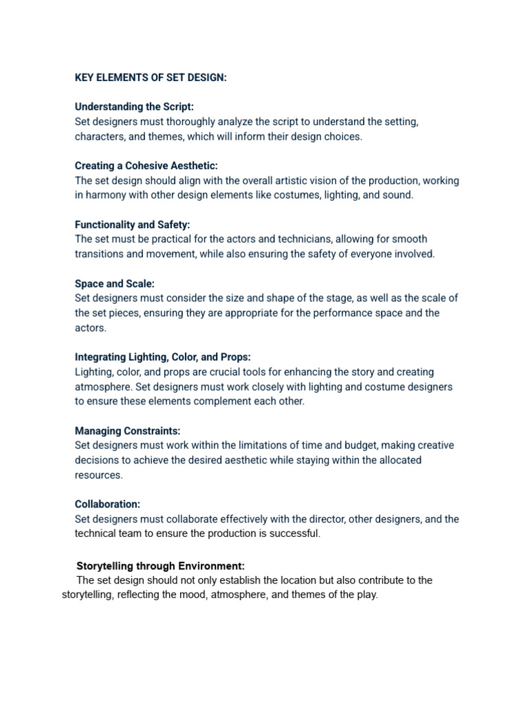 Key Elements of Set Design | PDF