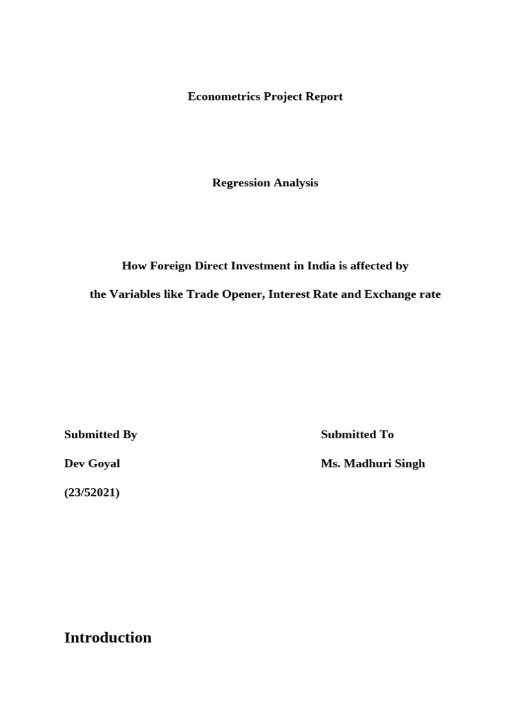 Econometrics Project Report Dev-1 | PDF | Foreign Direct Investment | Macroeconomics