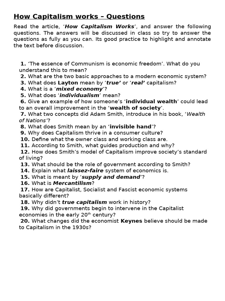 How Capitalism Works Questions | PDF