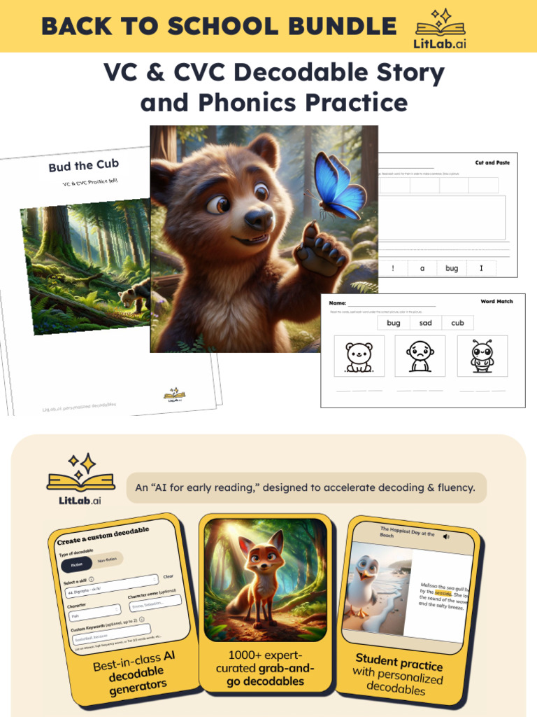 VC & CVC Decodable Story and Phonics Practice: Litlab - Ai | PDF ...