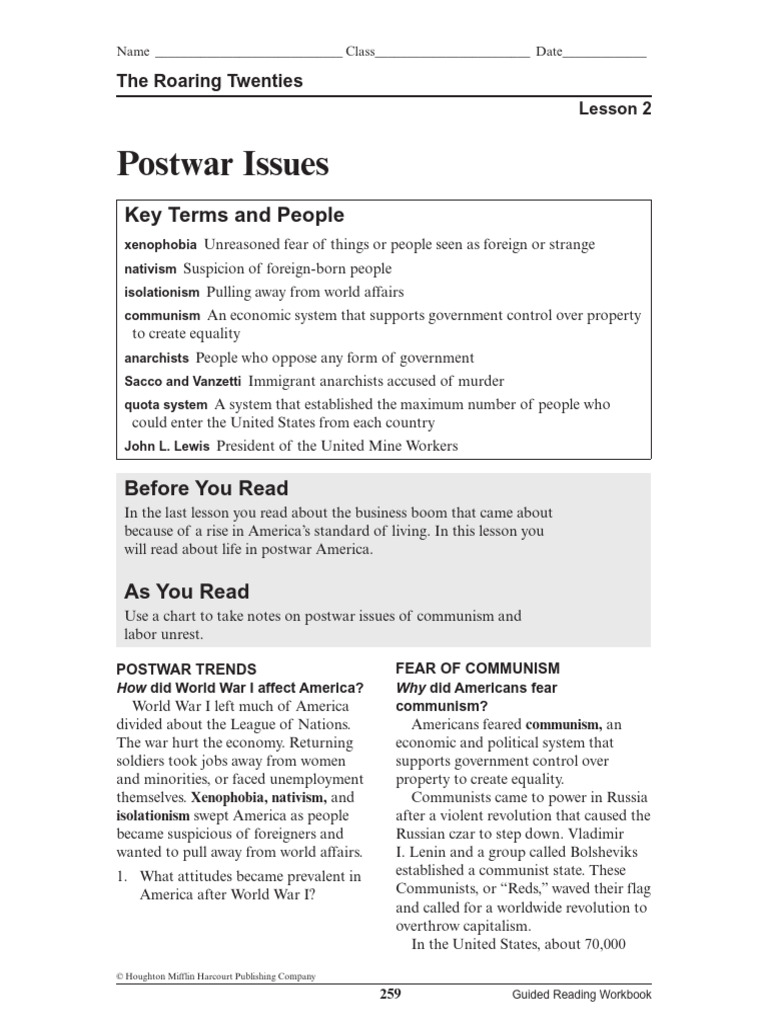 Roaring 20s Postwar Issues | PDF | Communism | Nativism (Politics)