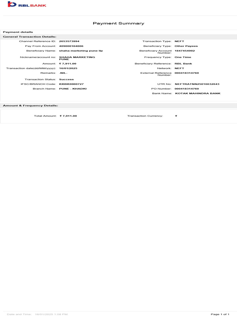 Payment Summary: Payment Details General Transaction Details | PDF