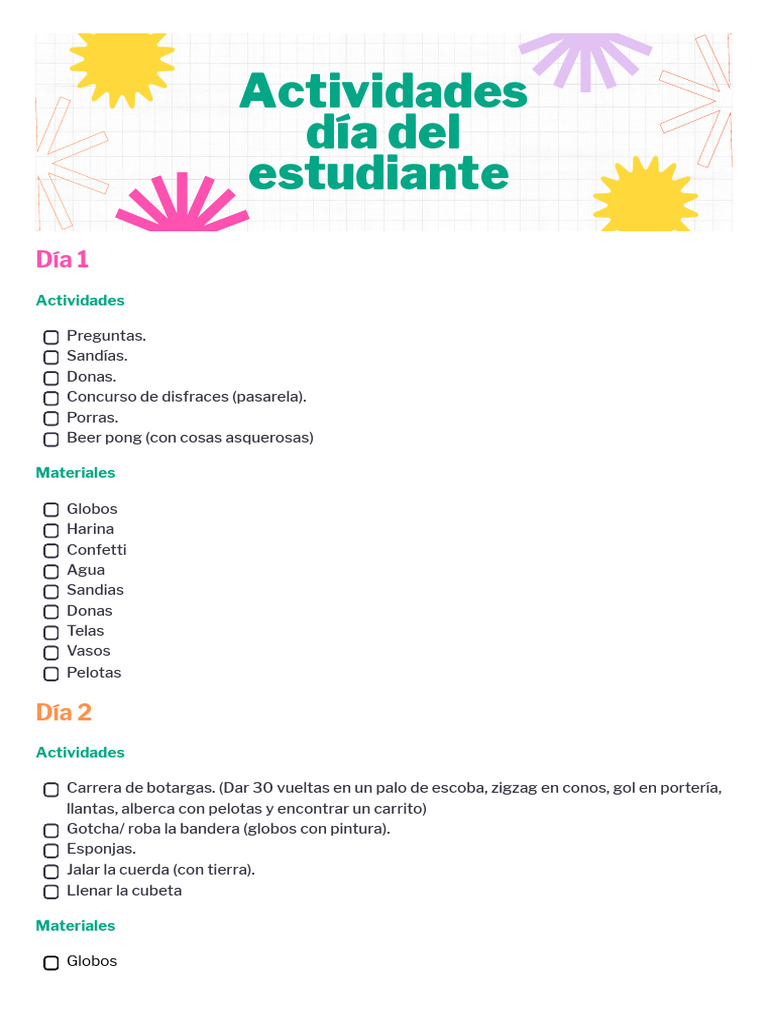 Actividades Día Del Estudiante PDF | PDF