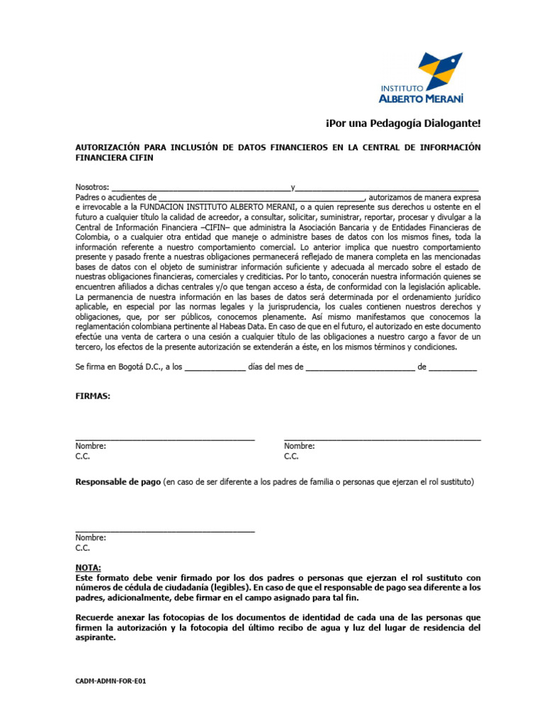 Autorización+Cifin+ +Cadm Admi for e01 | PDF | Justicia | Crimen y violencia