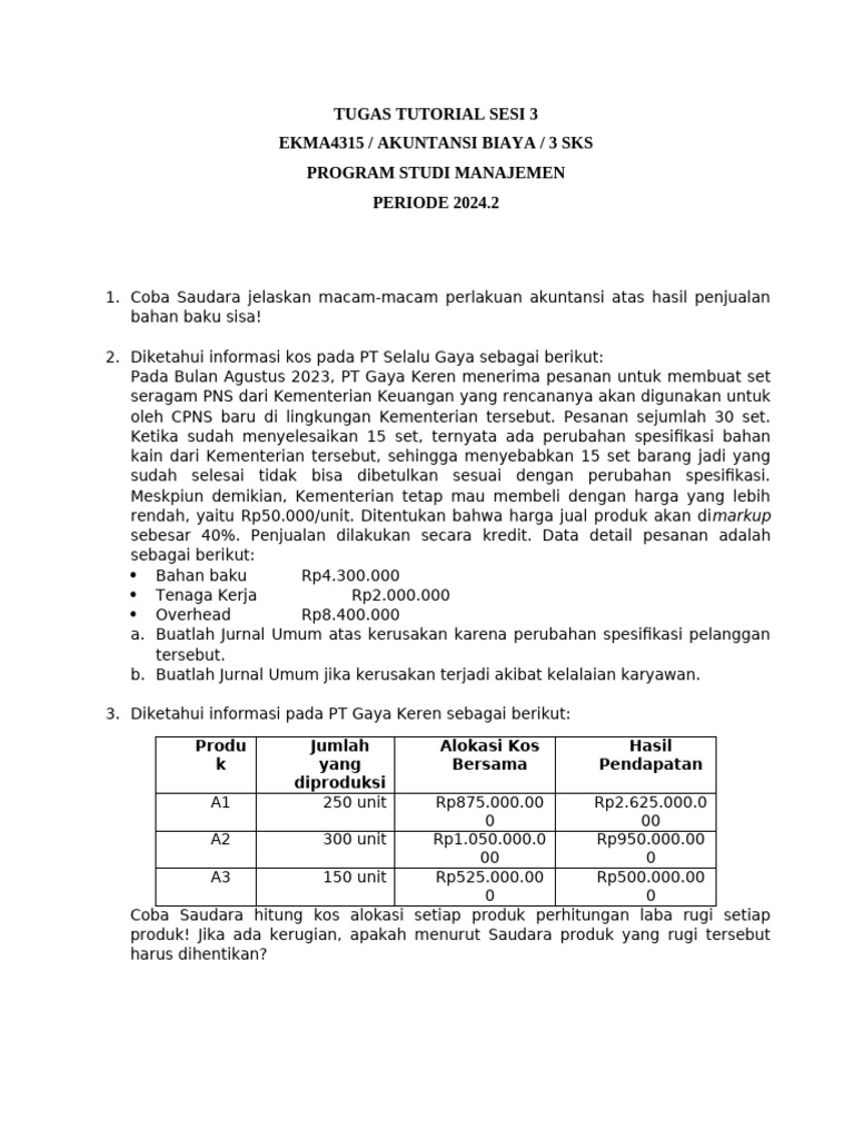 Tugas 3 Akuntansi Biaya New | PDF
