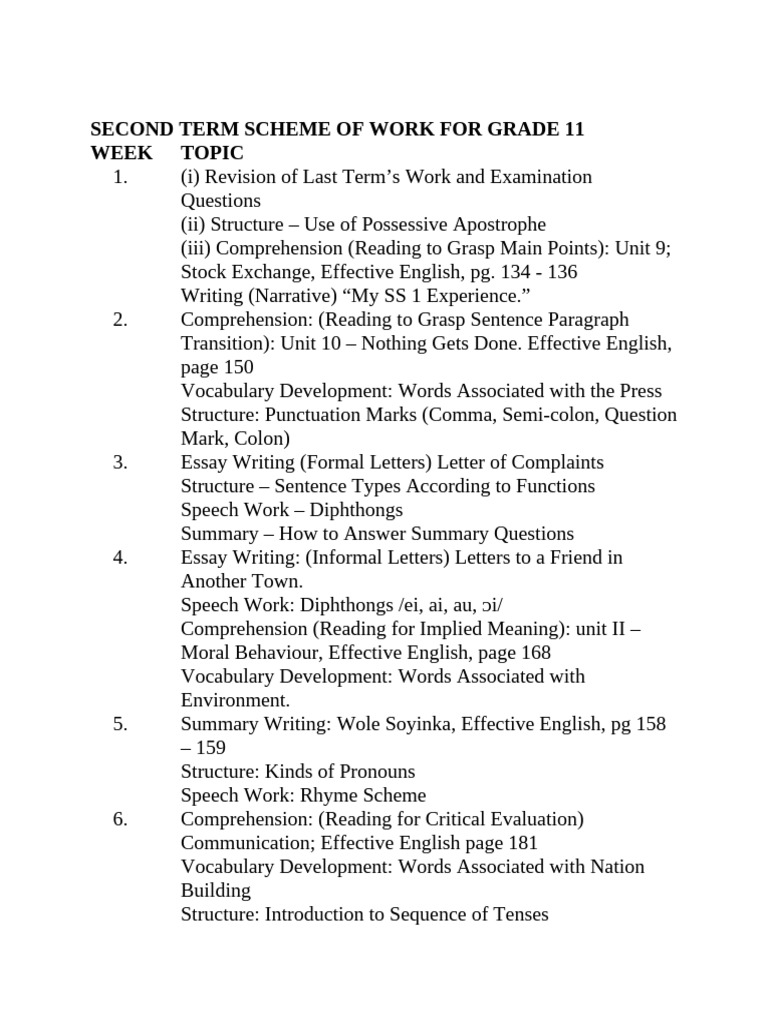 Grade 11 English E-Note and Scheme of Work | PDF | Pronoun | English ...