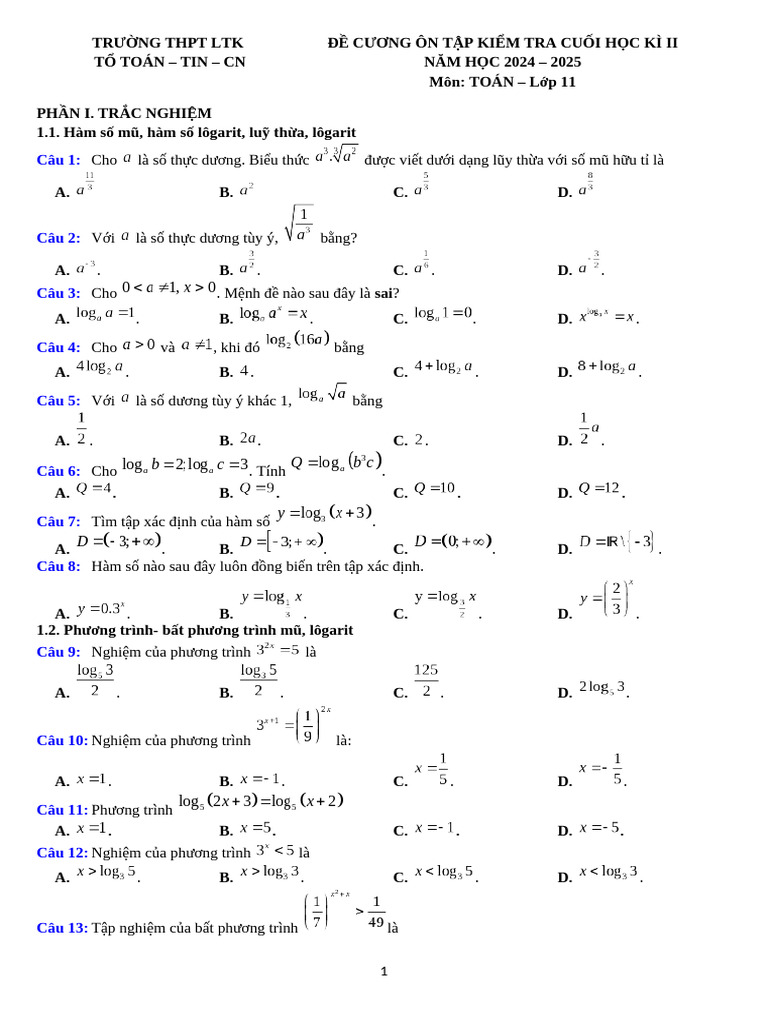 ĐỀ CƯƠNG HK2 - K11 - HS | PDF