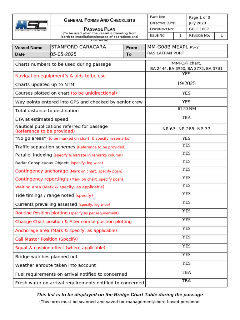 00.GCLF 1007 - Passage Plan - (MM-G08B PS2 - RLP) 00-05-2025 | PDF ...