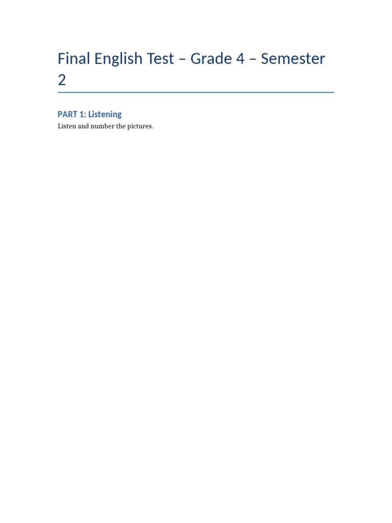 Grade 4 Final English Test Semester 2 | PDF
