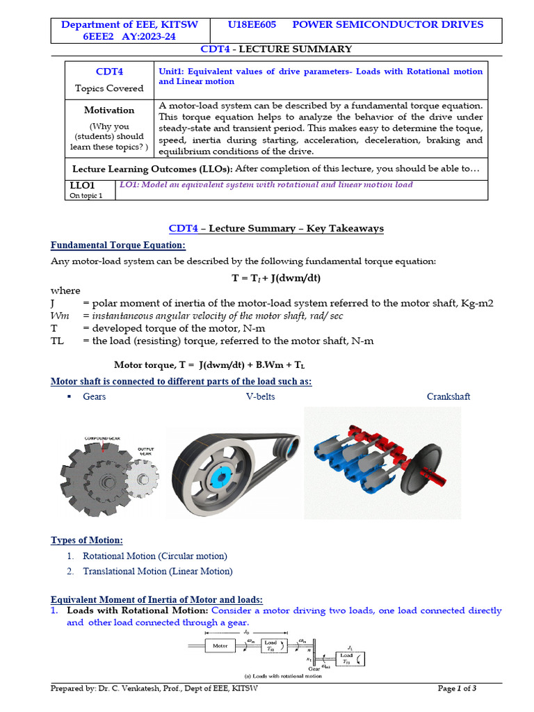 PSD CDT4 Summary 6EEE2 CVS 2023-24 | PDF | Torque | Acceleration