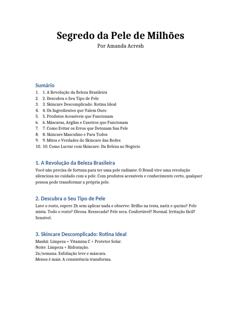 Segredo Da Pele de Milhões Amanda Acresh | PDF