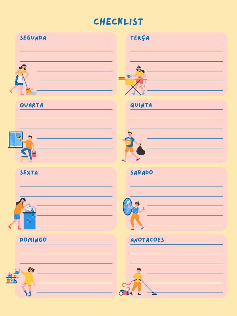 Blue Yellow Pink Colorful Cleaning Checklist | PDF