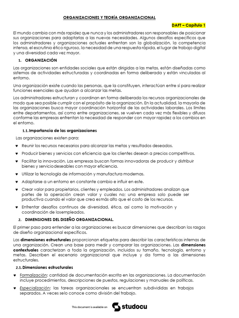 Resumen Capítulo 1 Al 3 de Daft | PDF | Business | Negocios económicos