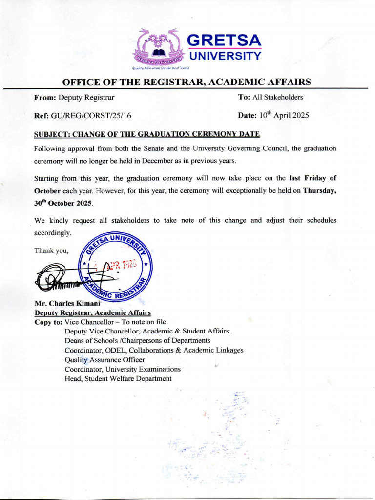 Change in The 16th Graduation Ceremony Date | PDF