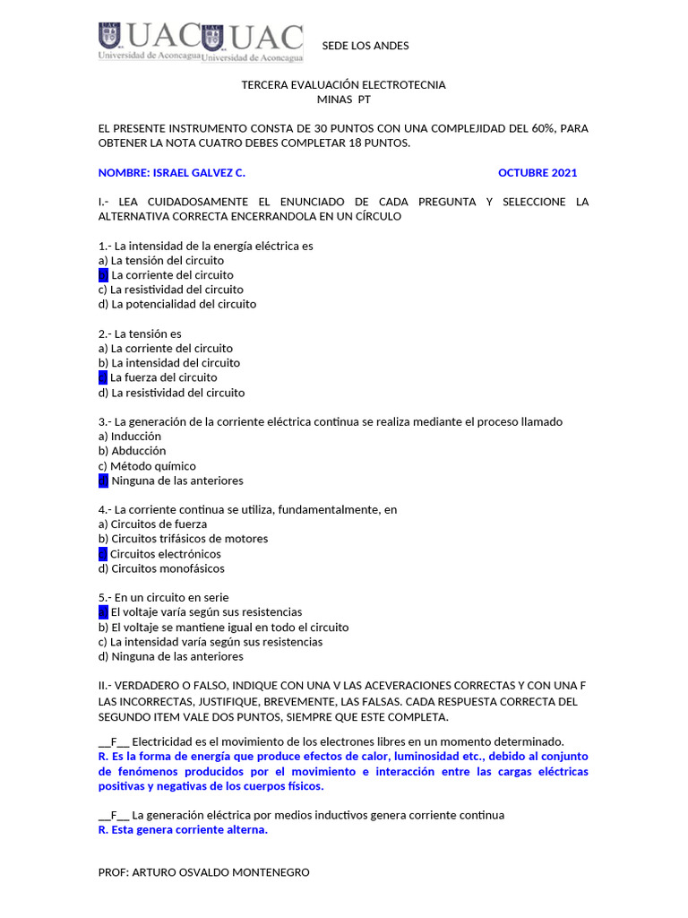 PRUEBA3 | PDF | Corriente eléctrica | Red eléctrica