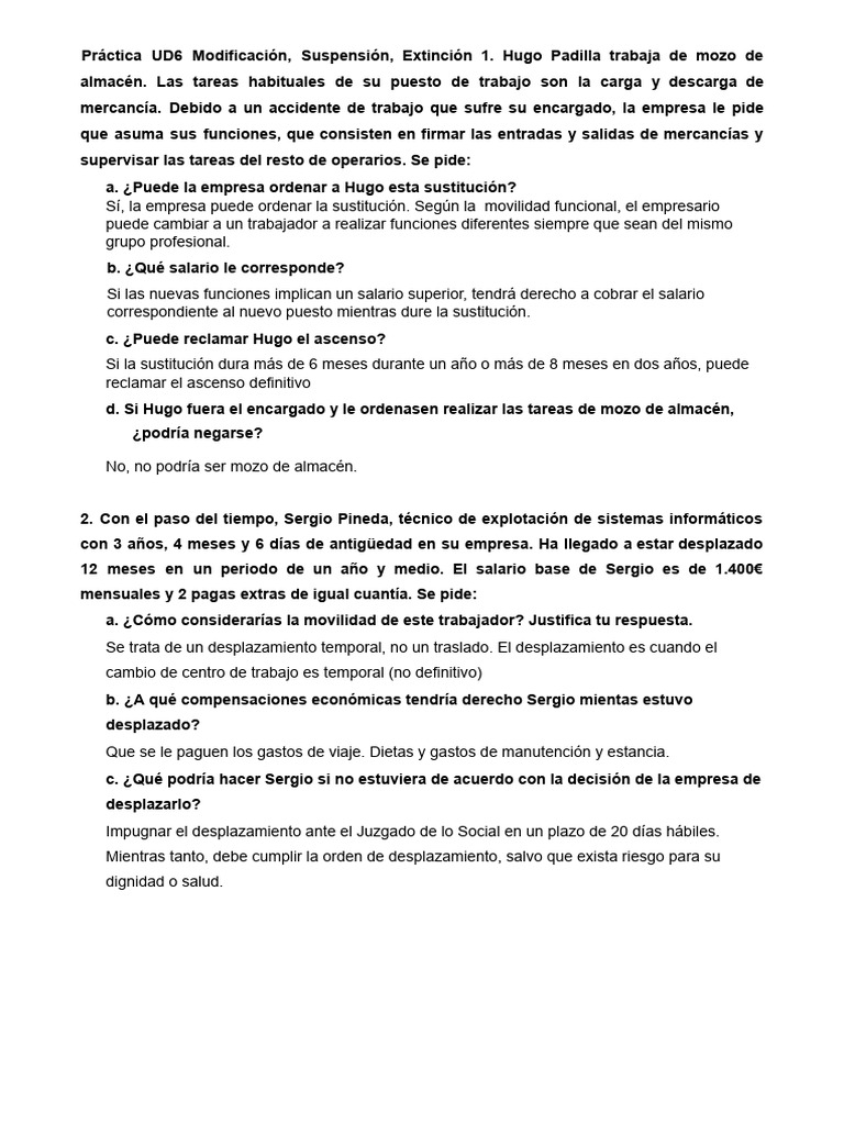 UD6. Modificación, Suspensión y Extinción Del Contrato | PDF | Salario | Daños y perjuicios