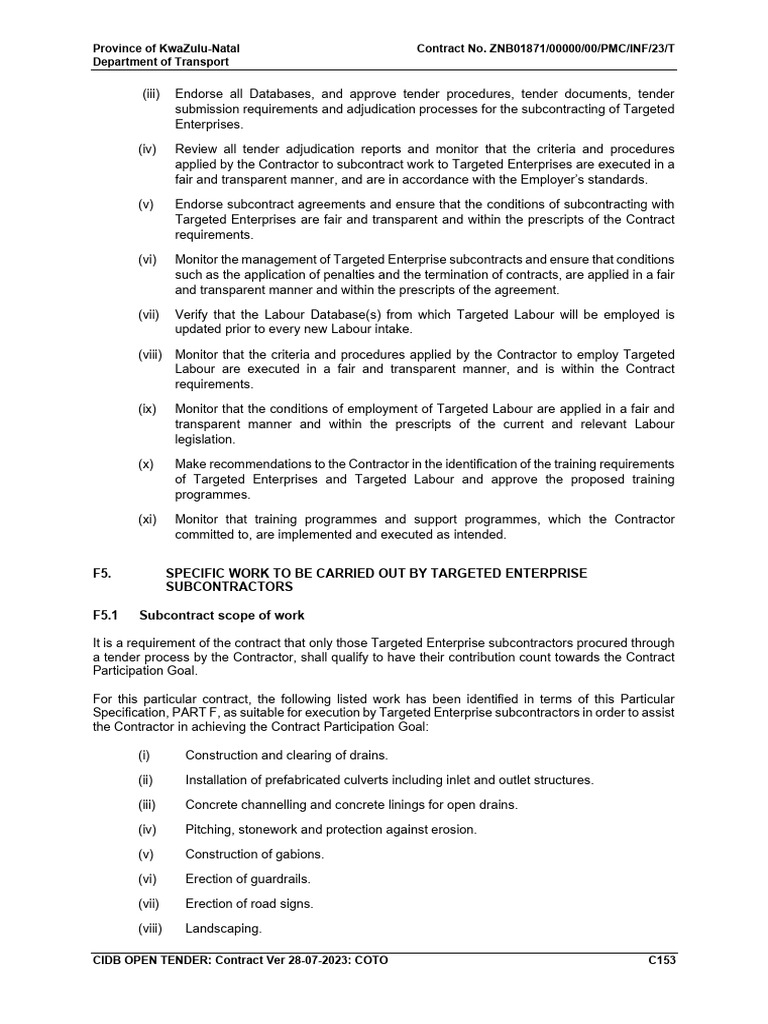 ZNB01871 Addendum No1 - Pages C153-C156 | PDF | Road | Subcontractor