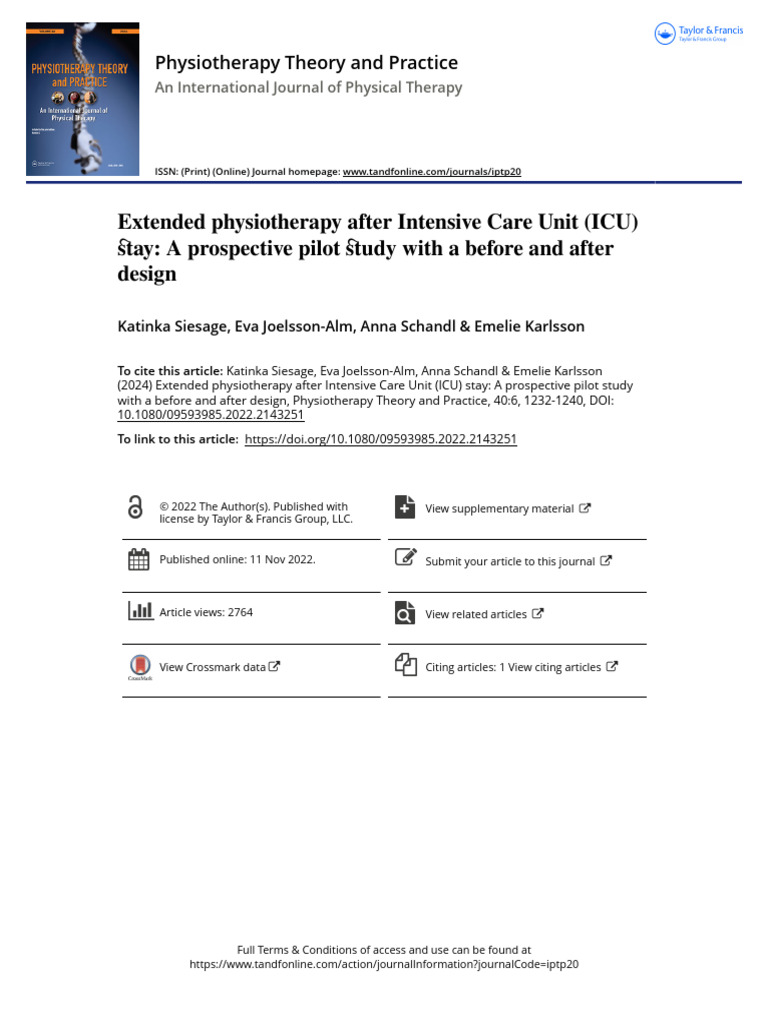 Extended Physiotherapy After Intensive Care Unit ICU Stay A Prospective ...
